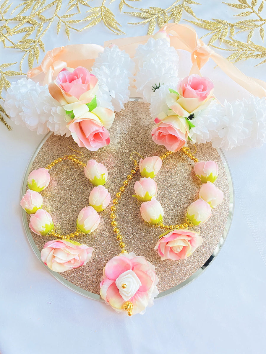 Artificial Flower Jewellery | Mehndi Haldi Tikka Earring Set - Zayridh ...